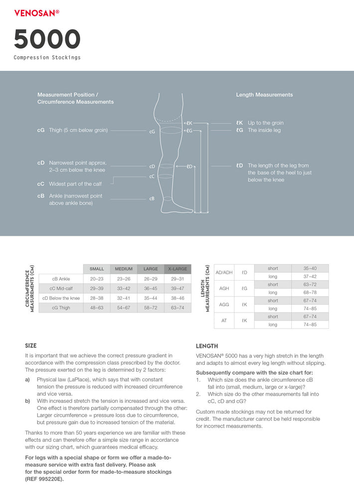 Measuring guides for compression socks and stockings – Venocare